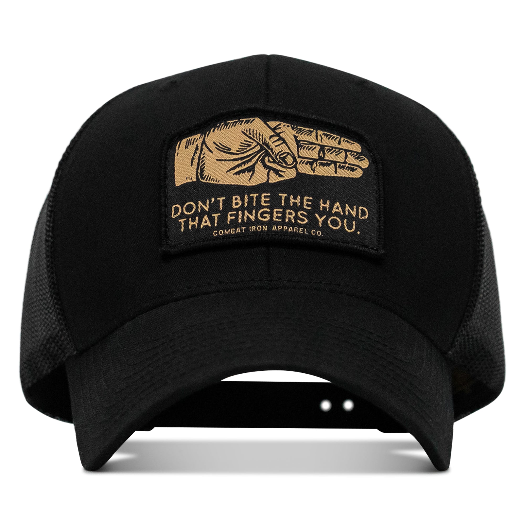 Don't Bite The Hand That Fingers you Patch Snapback Hat | Combat Iron