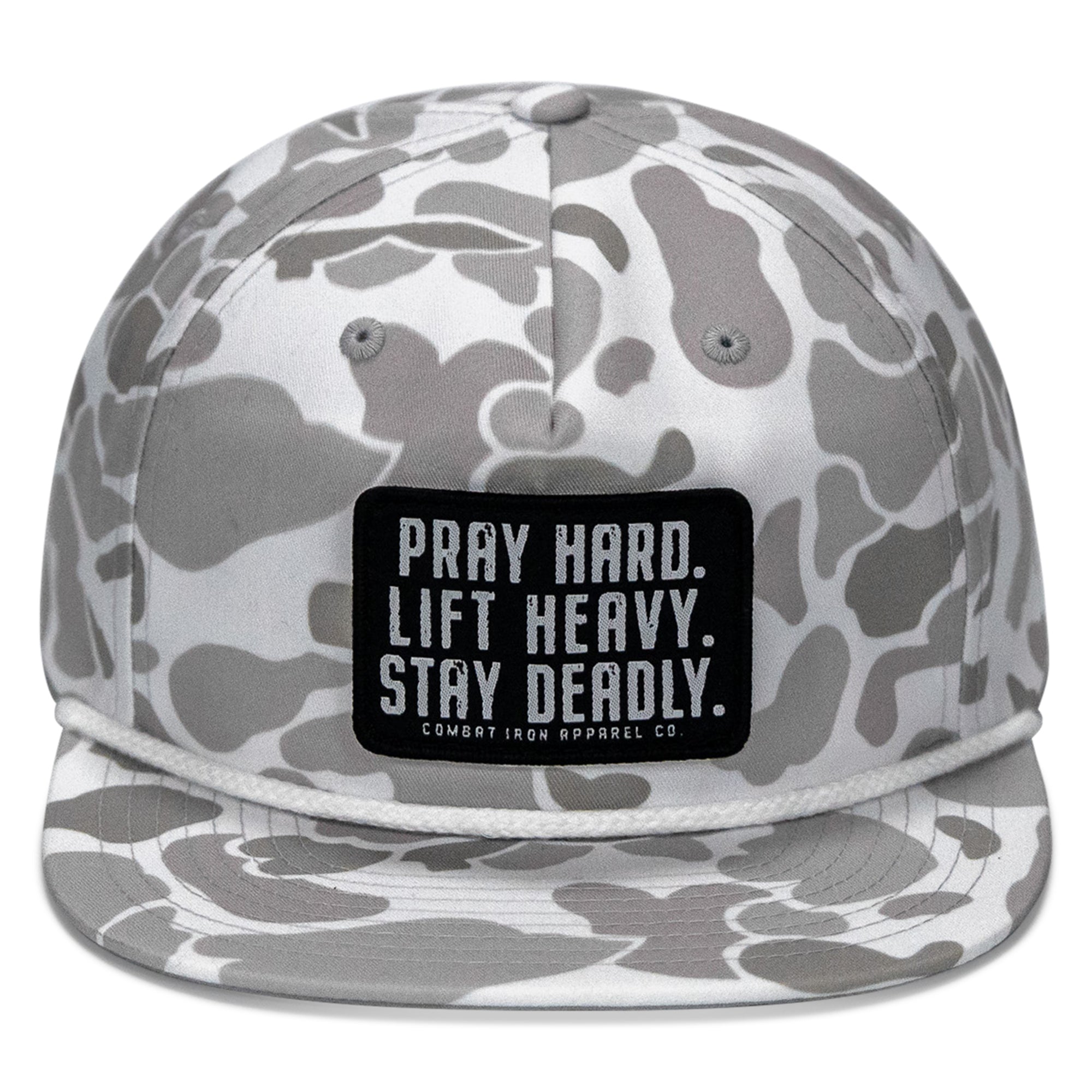 Pray Hard. Lift Heavy. Stay Deadly. Flatbill Hat | Combat Iron